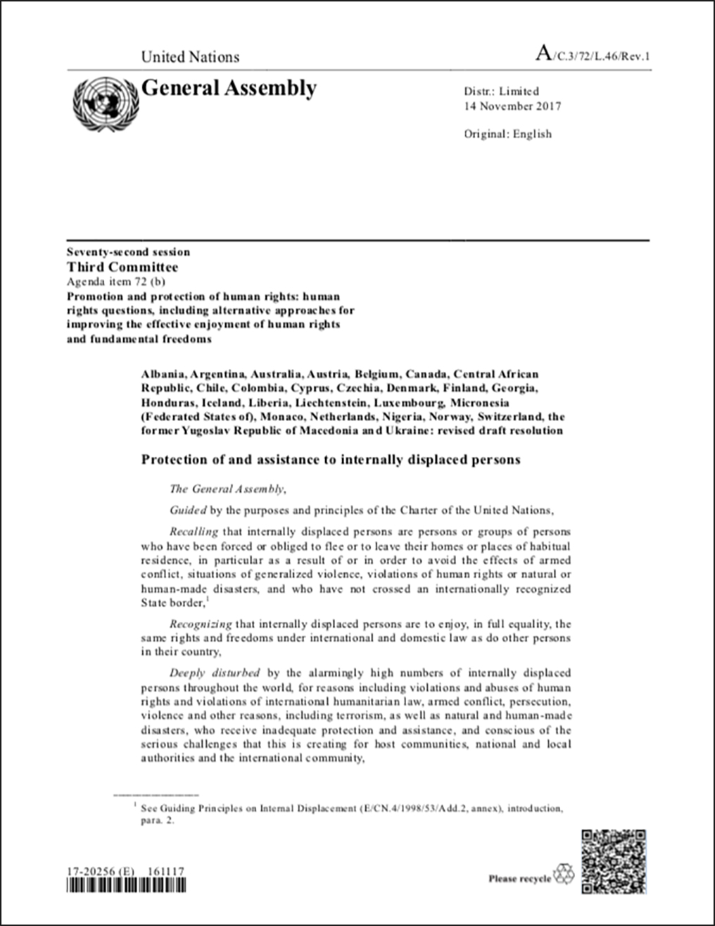 UN General Assembly Resolution (2017, A/C.3/72/L.46/Rev.1) - JIPS ...